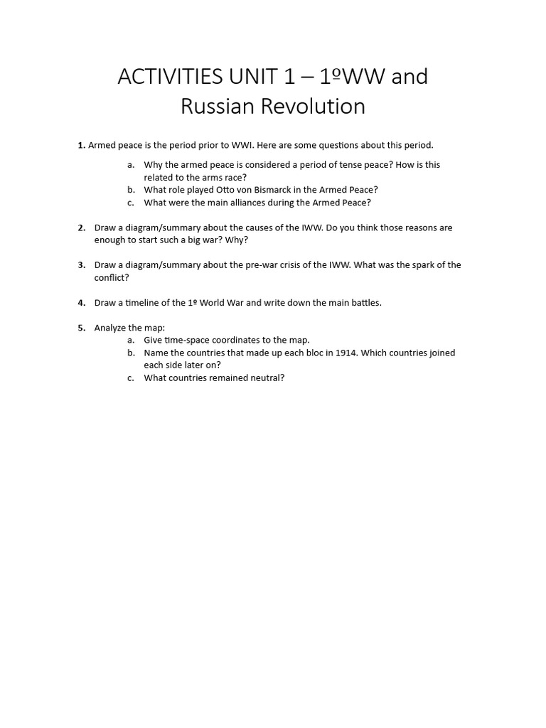 UD 1. 1ºWW and Russian Rev Actividades | PDF | Russian Revolution ...