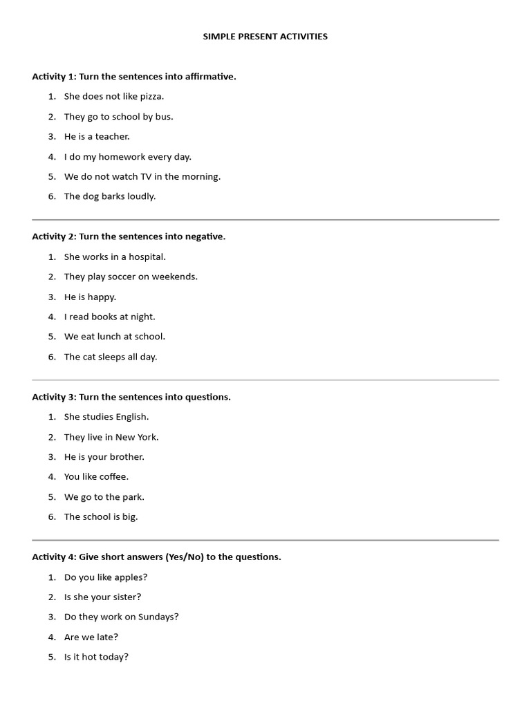 Simple Present Tense Activities Guide | PDF