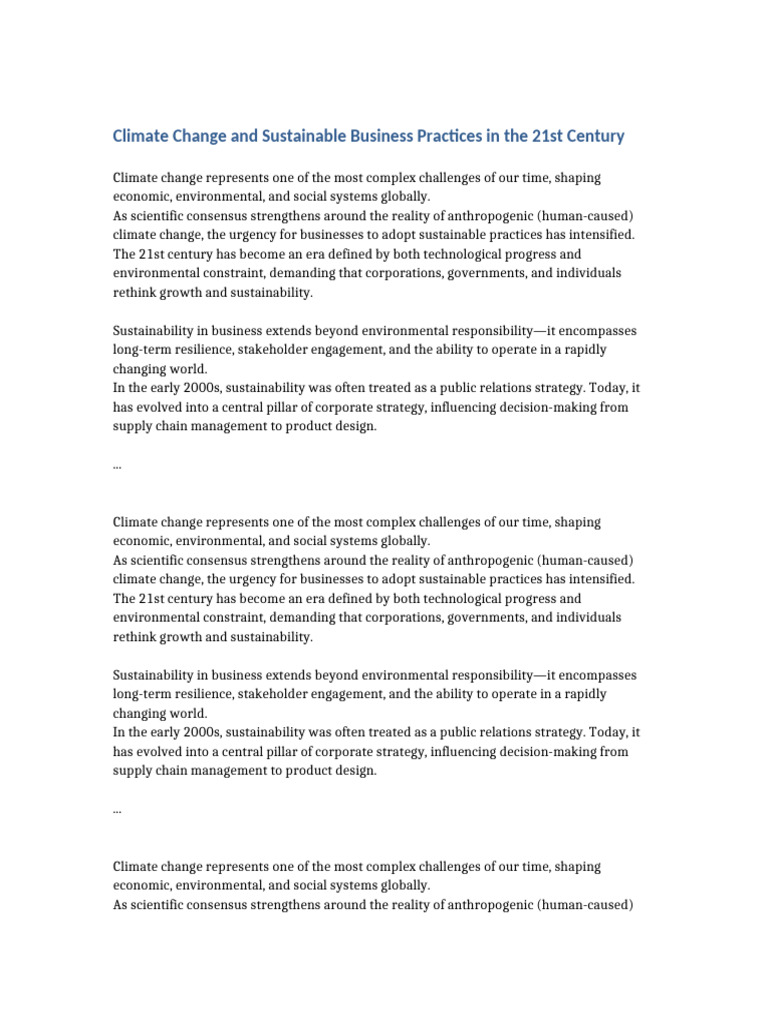 Sustainable Business in Climate Change | PDF | Sustainability ...