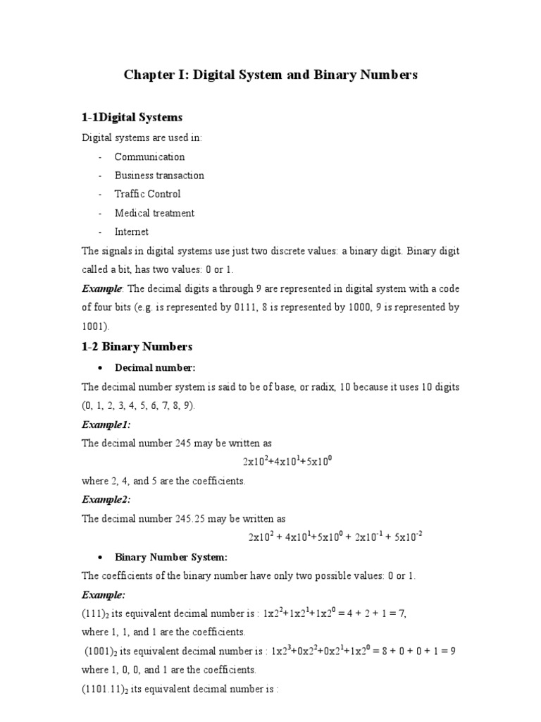 Chapter I Digital Systems | PDF | Subtraction | Mathematical Notation