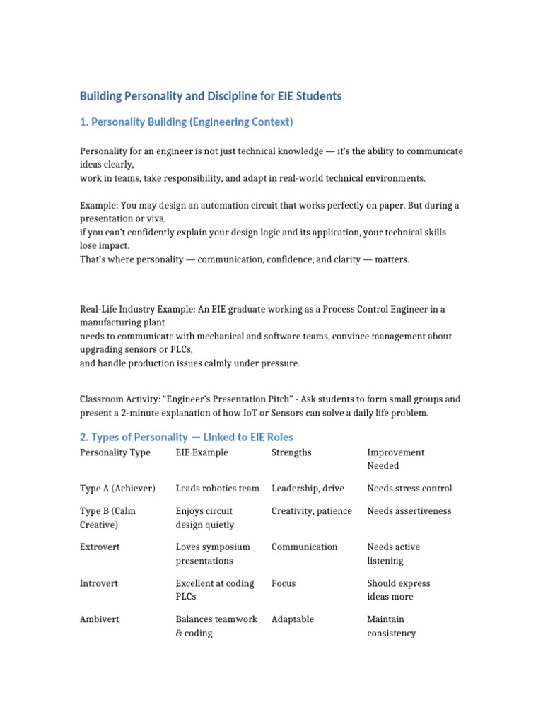 Enhancing Personality and Discipline for EIE Students | PDF ...
