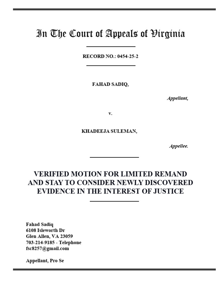 Motion for Limited Remand in Divorce Case | PDF | Marriage | Virginia ...