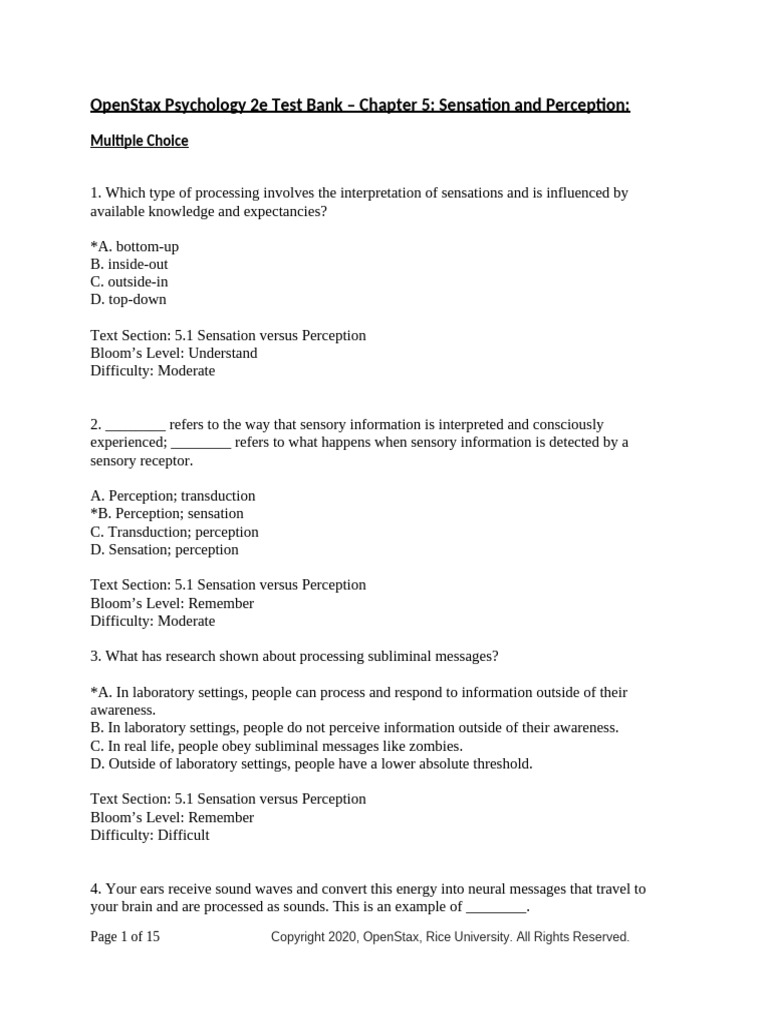 Sensation and Perception Concepts | PDF | Perception | Senses