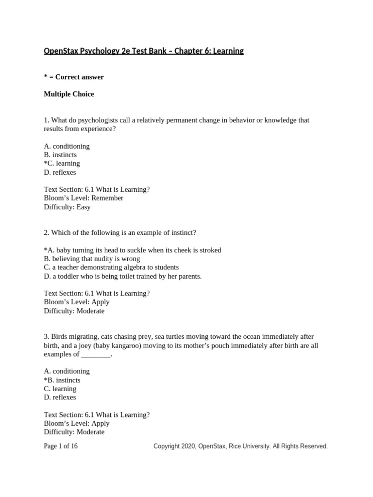OS - Psychology 2e TestBank - Ch06 | PDF | Classical Conditioning ...