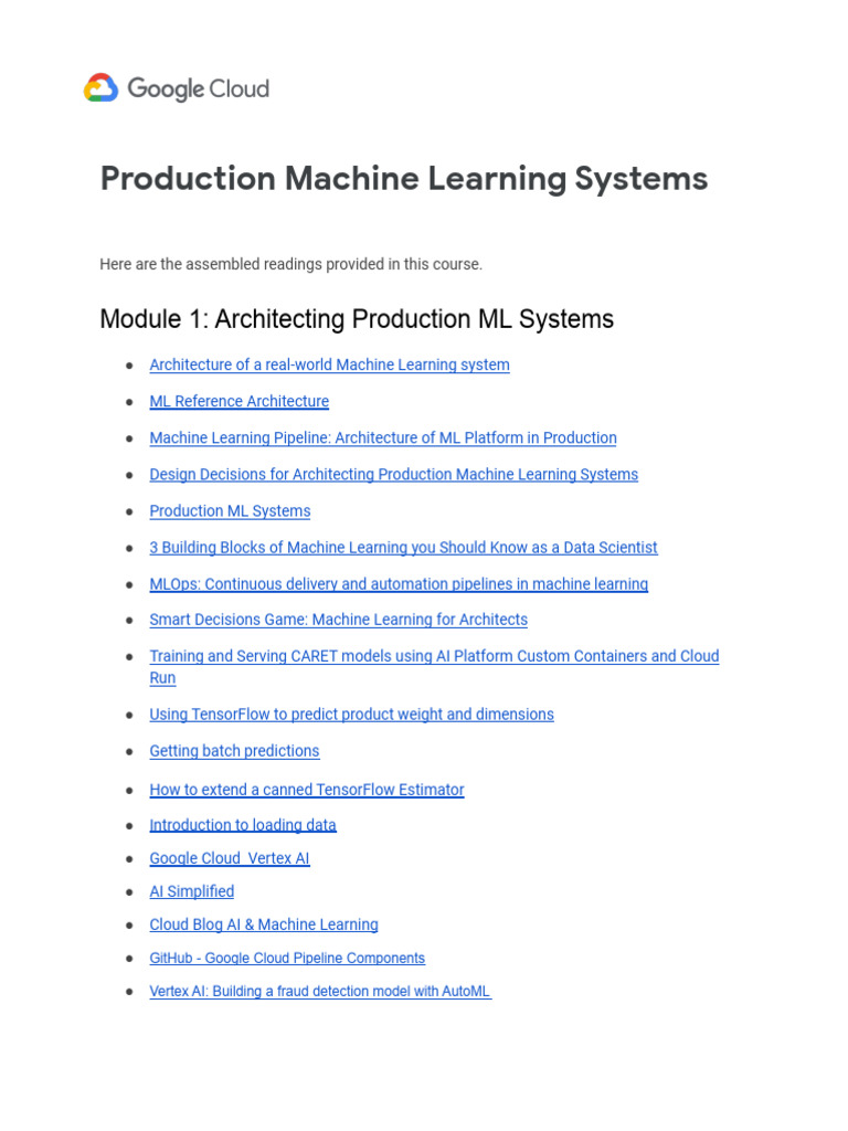 Production Machine Learning Systems All Readings | PDF | Machine ...