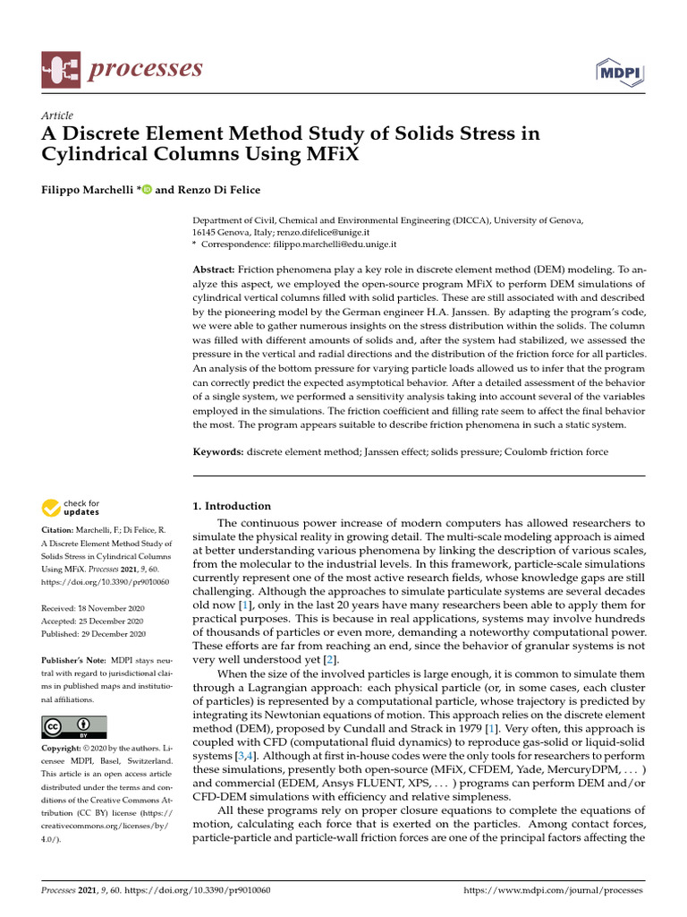 A Discrete Element Method Study of Solids Stress in Cylindrical Columns ...