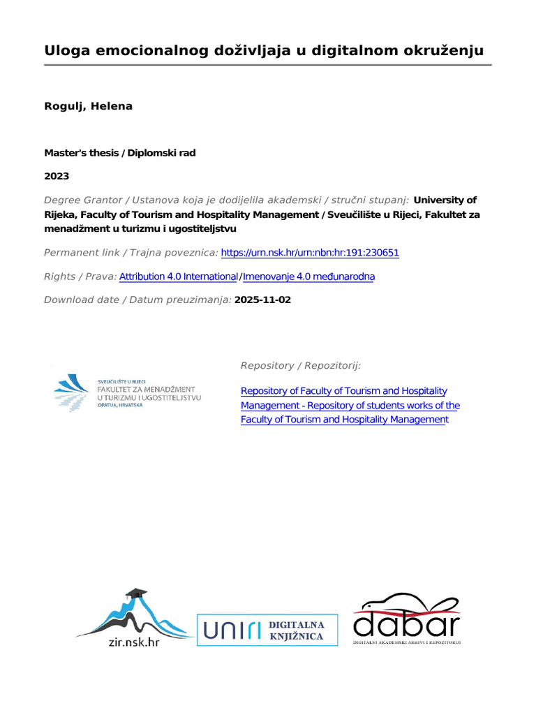 Uloga Emocionalnog Doživljaja U Digitalnom Okruženju: Rogulj, Helena | PDF