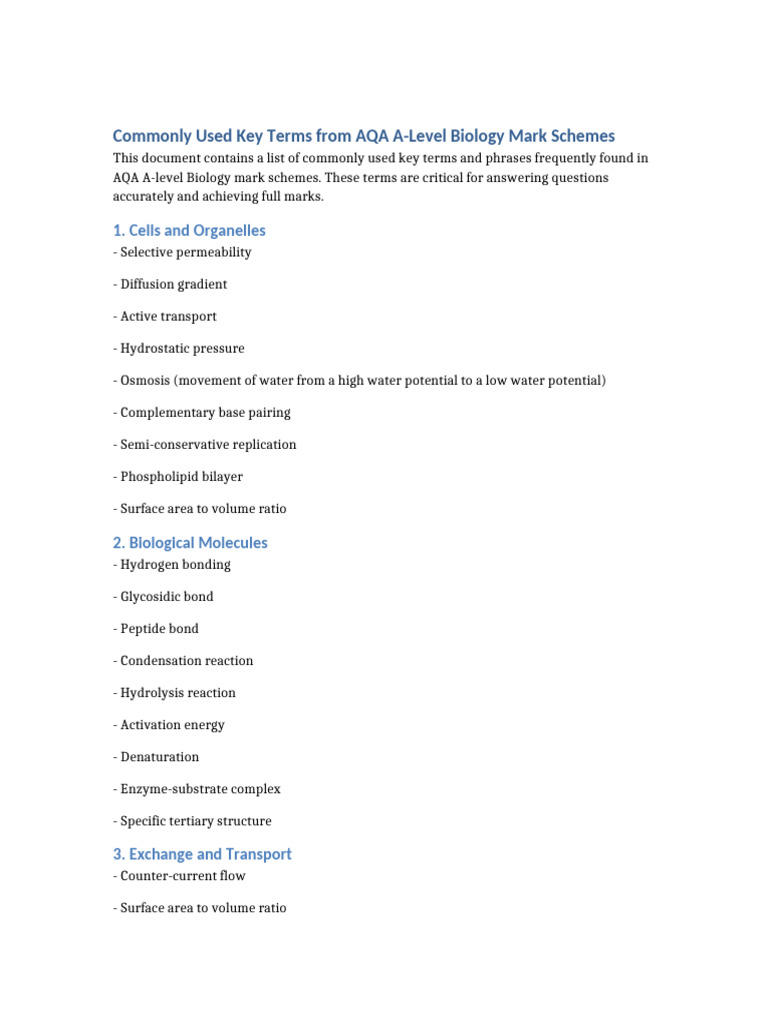AQA A-Level Biology Key Terms Guide | PDF