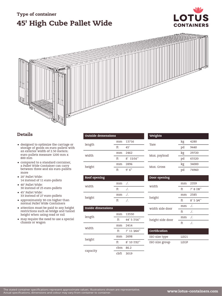 45' Pallet Wide Container Specs | PDF | Length