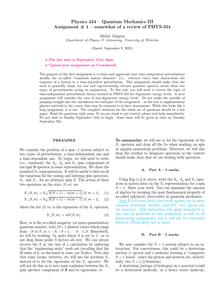 Physics 434 2025 Assignment-1 | PDF | Eigenvalues And Eigenvectors ...