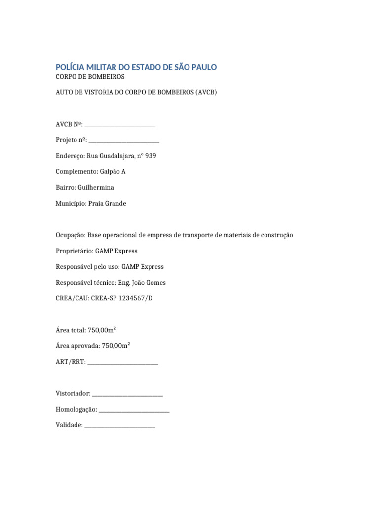 Auto de Vistoria do Corpo de Bombeiros - AVCB | PDF