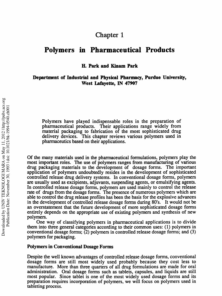 Polymers in Pharmaceutical Products | PDF | Tablet (Pharmacy ...