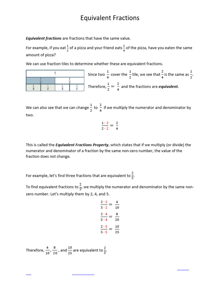 Summary Equivalent Fractions | PDF | Mathematical Objects ...