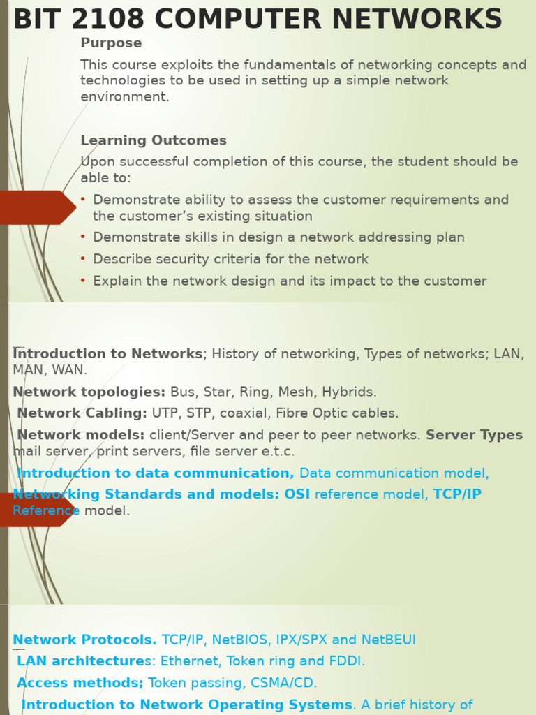 Bit 2108 Computer Networks Course Outline 2017 | PDF