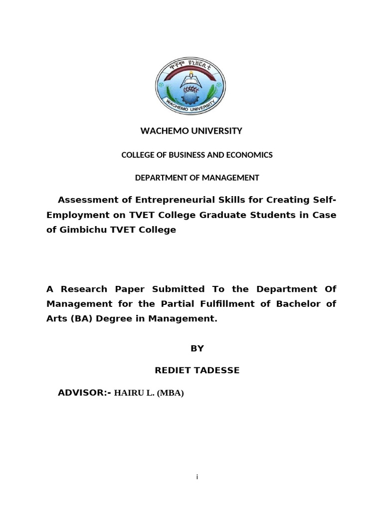 Rediet Tadesse Research Proposal | PDF | Entrepreneurship | Vocational ...