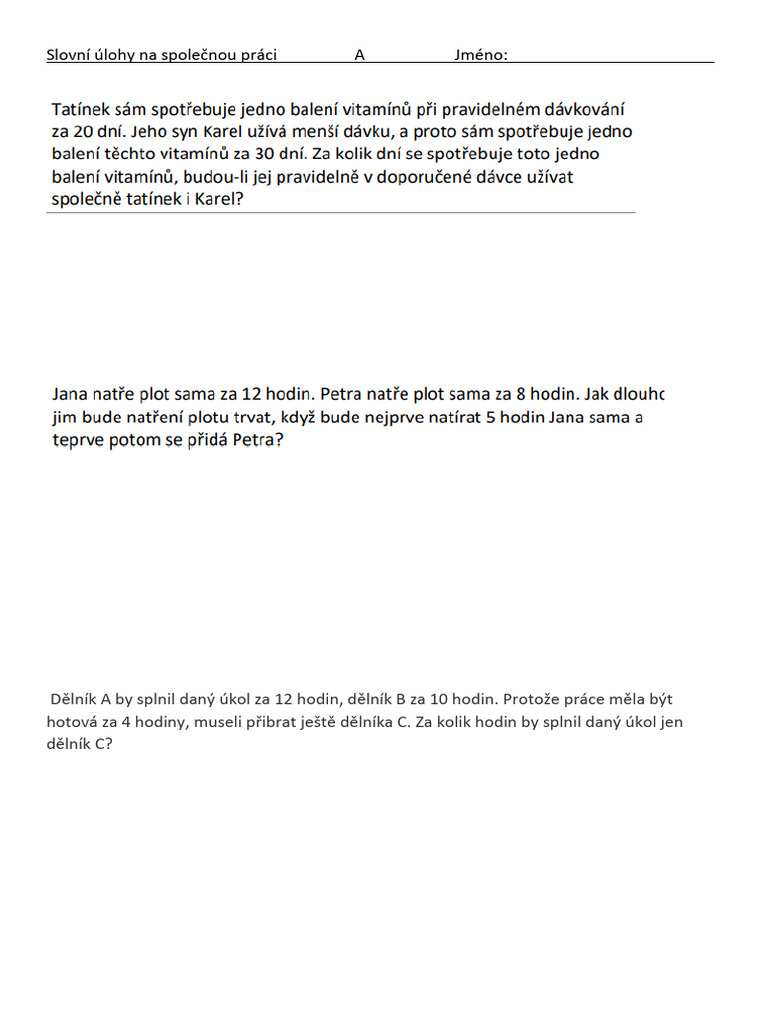Slovní Úlohy Na Společnou Práci | PDF