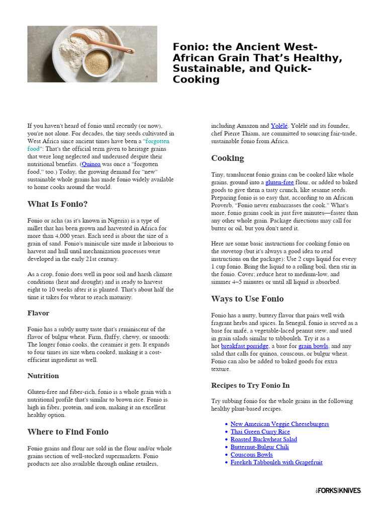 Discover Fonio: Nutritious Ancient Grain | PDF | Cereals | Foods