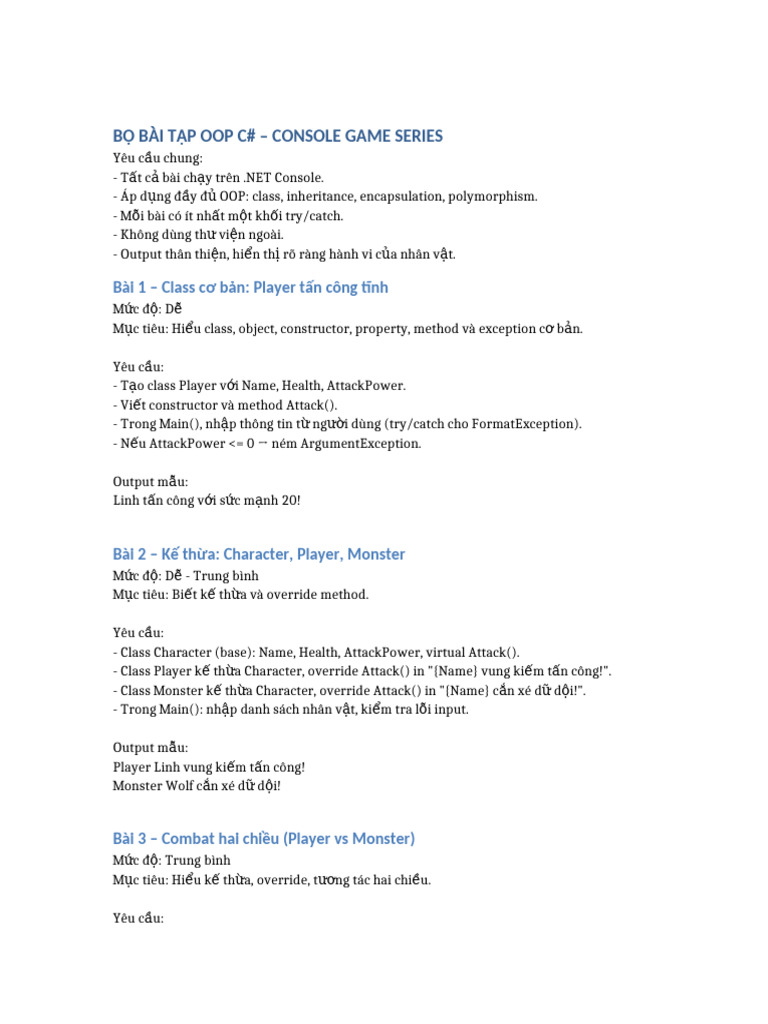 BaiTap OOP CSharp Console GameSeries v5 | PDF