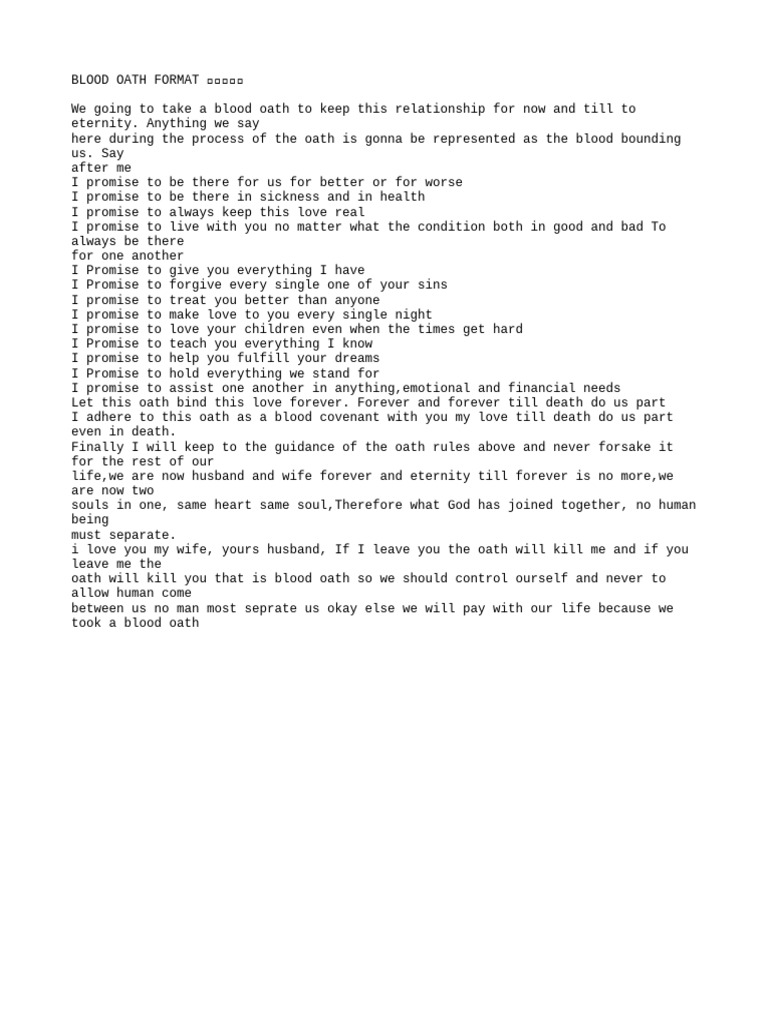 Blood Oath Vows for Eternal Love | PDF