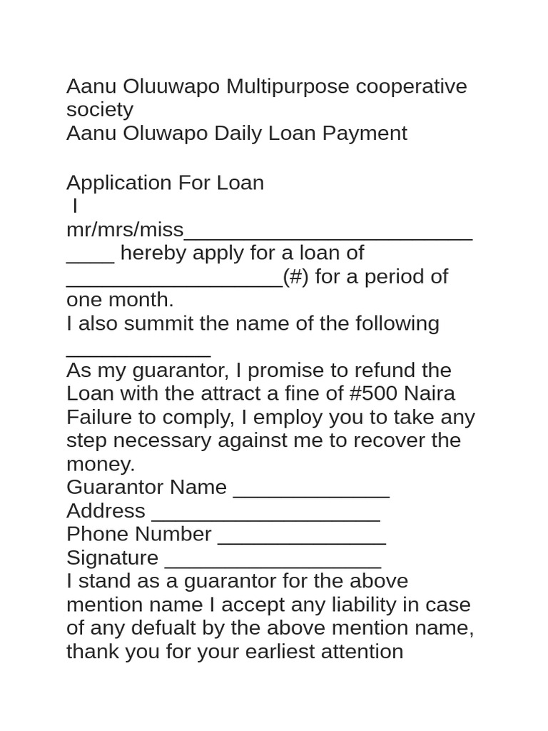 Aanu Oluuwapo Loan Application Form | PDF