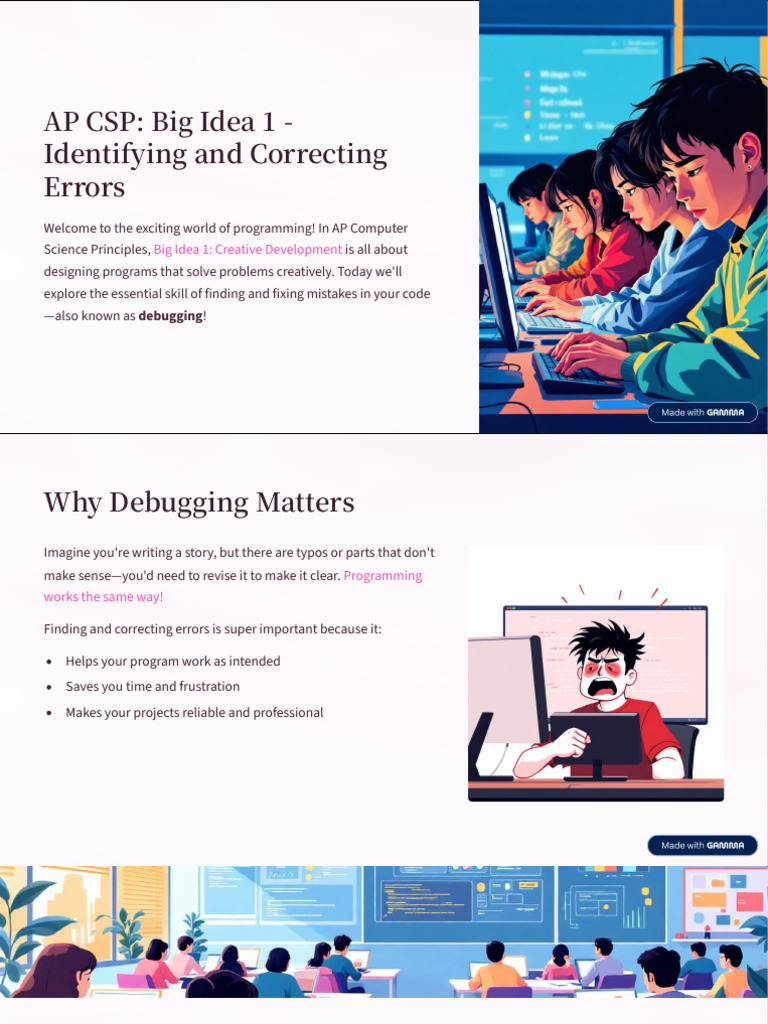 AP CSP Big Idea 1 Identifying and Correcting Errors | PDF | Computer ...
