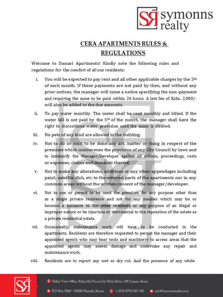 Damari Apartments Rules & Regulations | PDF