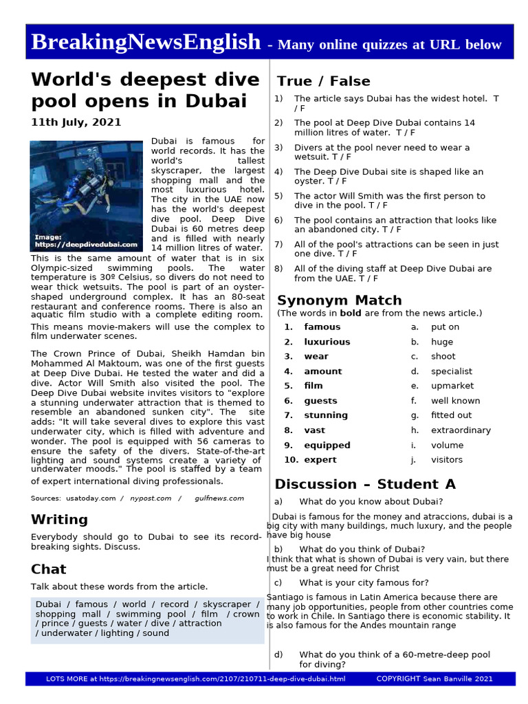 Deep Dive Dubai: World's Deepest Pool | PDF | Dubai | Underwater Diving