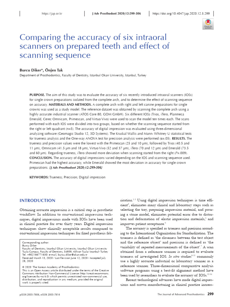 Comparing The Accuracy of Six Intraoral Scanners On Prepared Teeth and ...