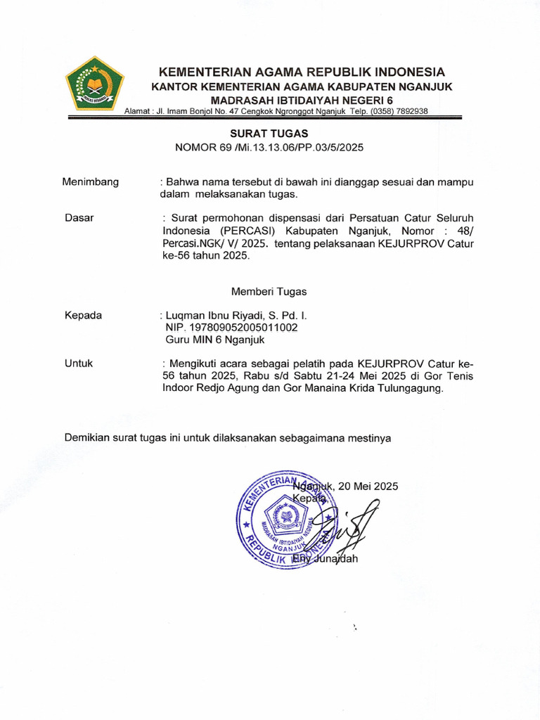 Surat Tugas P. Luqman - 0001 | PDF