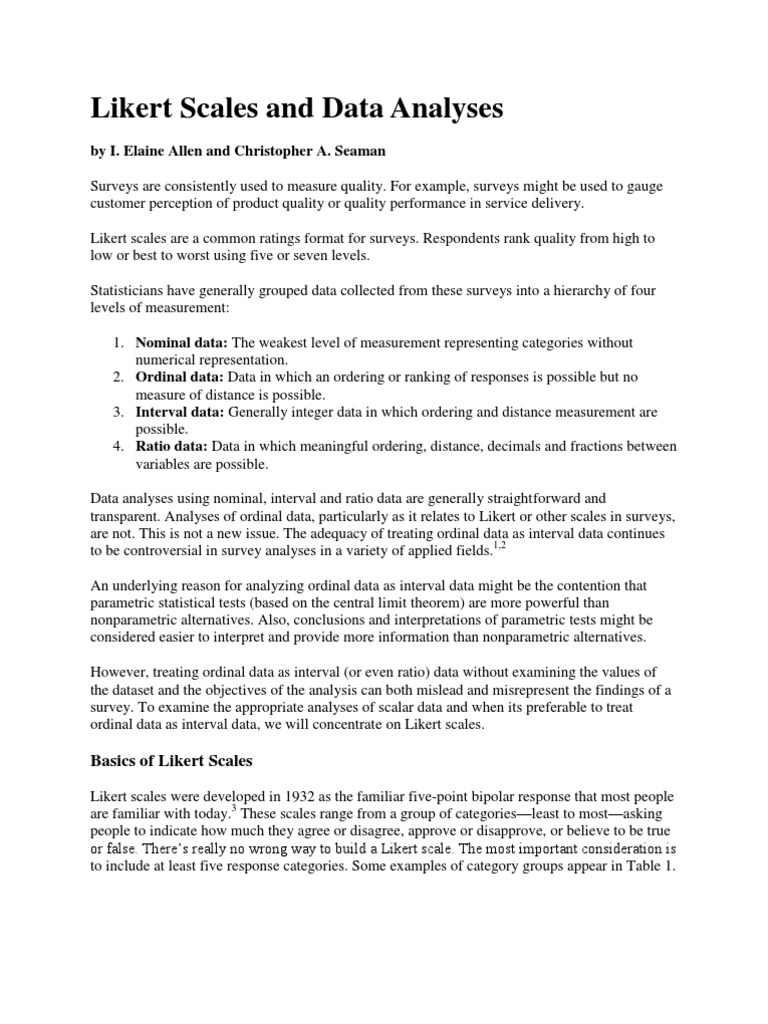 Likert Scales and Data Analyses | PDF | Likert Scale | Level Of Measurement