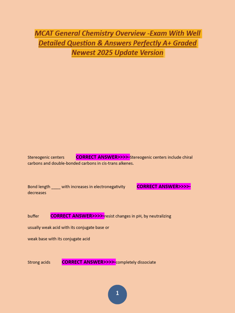 MCAT General Chemistry Overview Exam With Well Detailed Question | PDF ...
