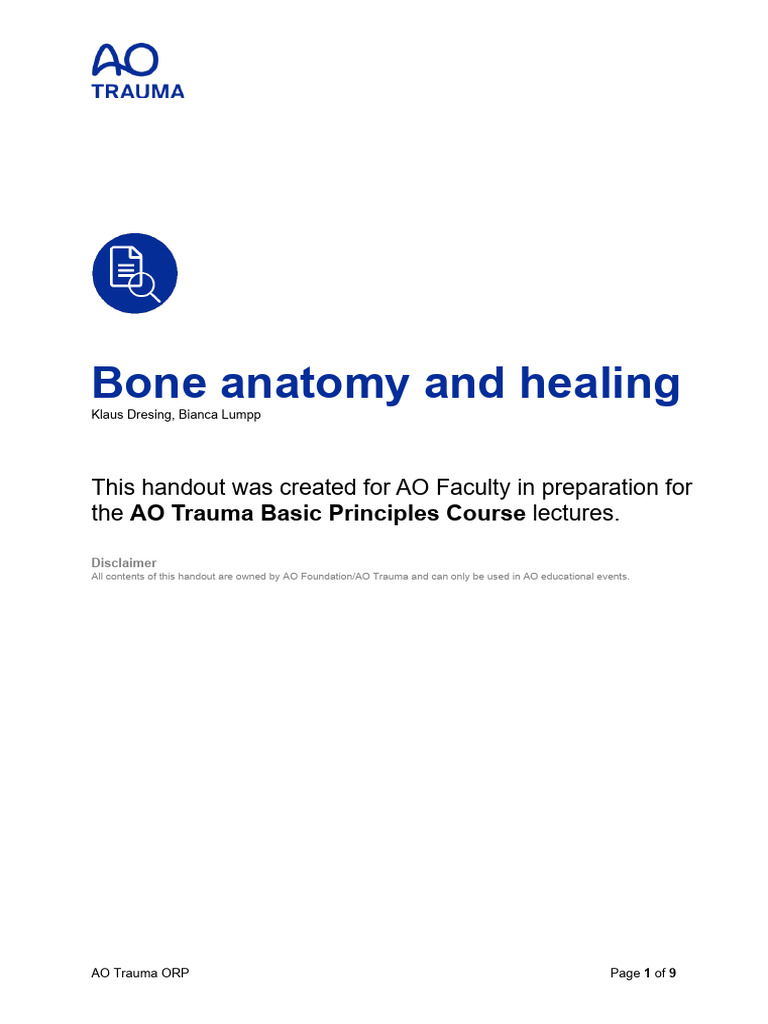 1 Principles Handout Bone Anatomy and Healing CTAP | PDF | Bone ...