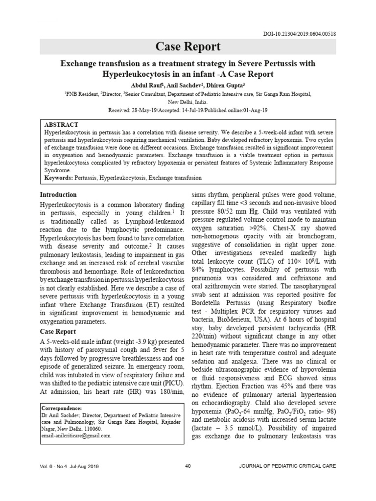 Exchange Transfusion As A Treatment Strategy In.6 | PDF | Shock ...