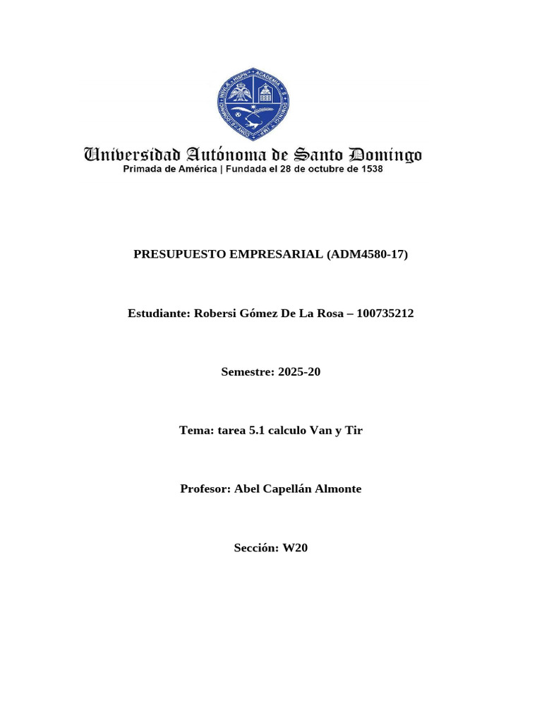 Robersi Gomez Act 5.1 Calculo Van y Tir.. | PDF
