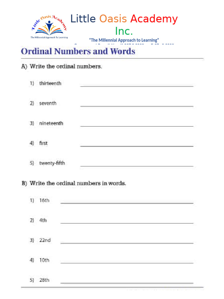 Ordinal Numbers 2 | PDF