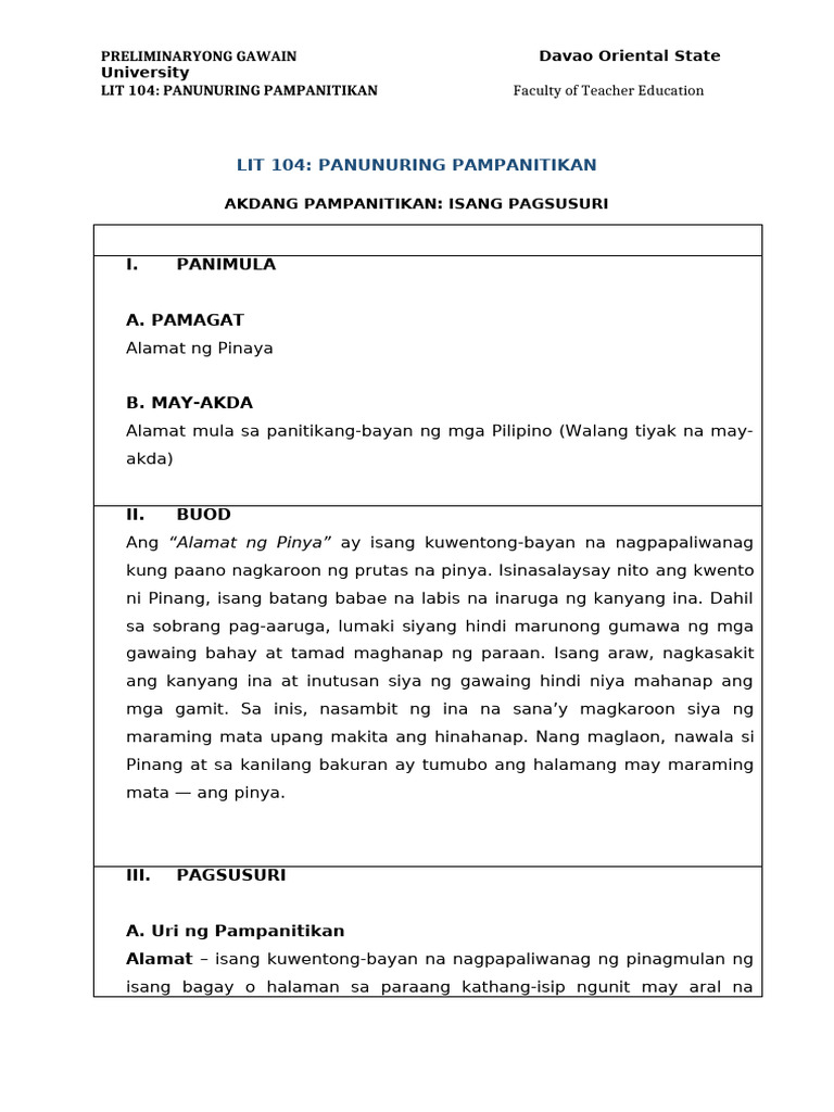 TP - Alamat NG Pinya | PDF