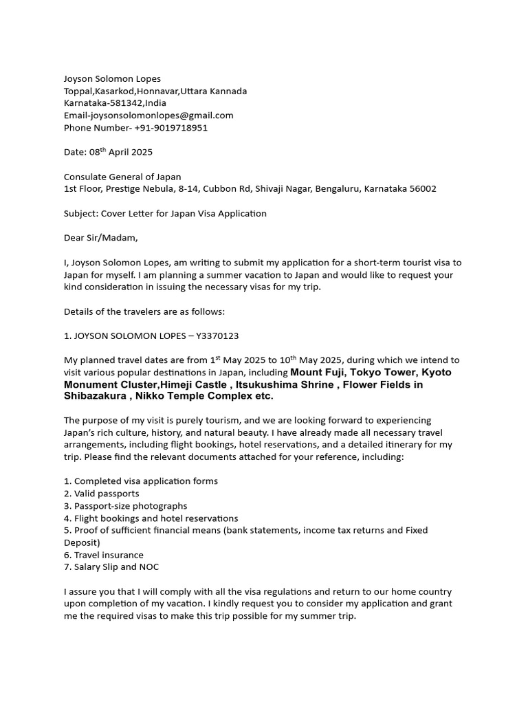 Japan Cover Letter of Joyson | PDF