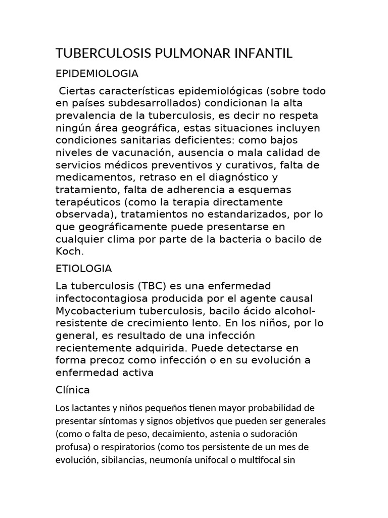 Tuberculosis Pulmonar en Niños: Diagnóstico y Tratamiento | PDF ...