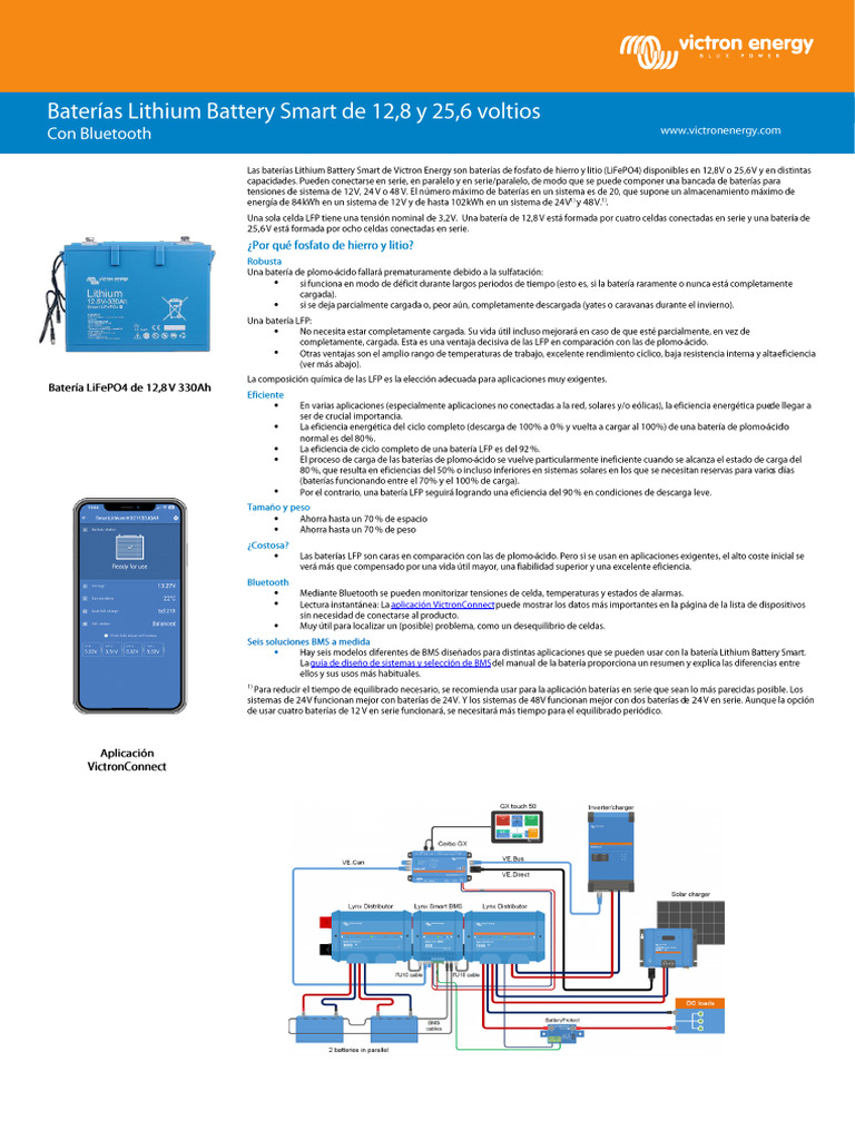 Datasheet 12,8 & 25,6 Volt Lithium Iron Phosphate Batteries Smart ES | PDF | Electricidad
