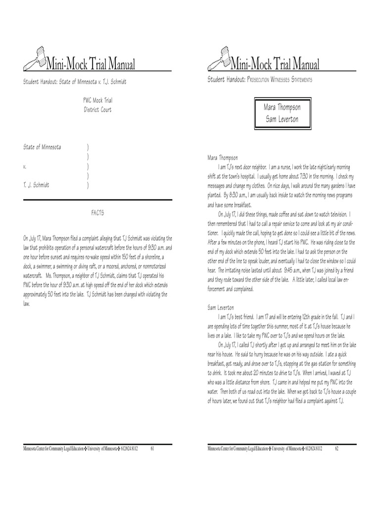 Mini Mock Trial Cases Overview | PDF | Witness | Legal Procedure