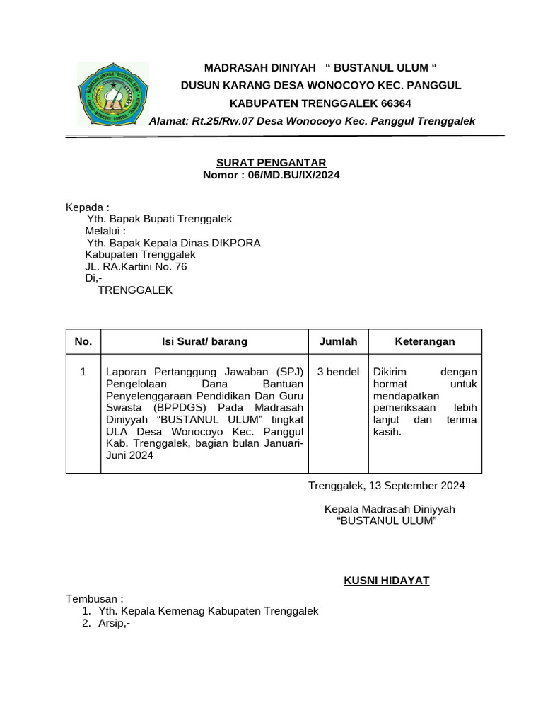 Surat Pengantar Spj[1] | PDF