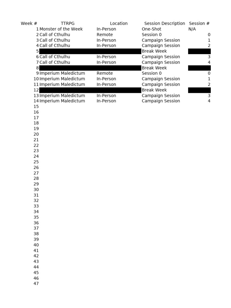 TTRPG Session Schedule Overview | PDF