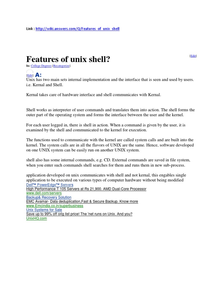 Features of Unix Shell?: Link | PDF | Command Line Interface | Operating System