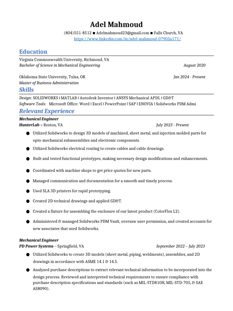 Adel Mahmoud Resume | PDF | Finite Element Method | Specification ...