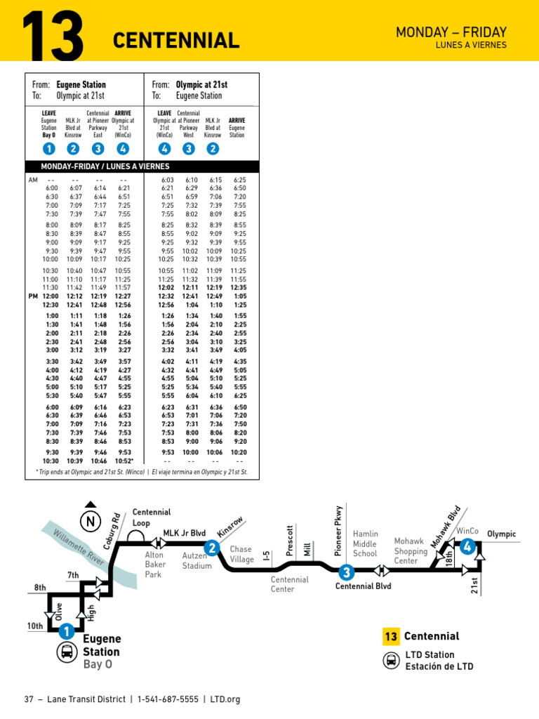Lane Transit Schedule: Route 13 | PDF | Bus Transport
