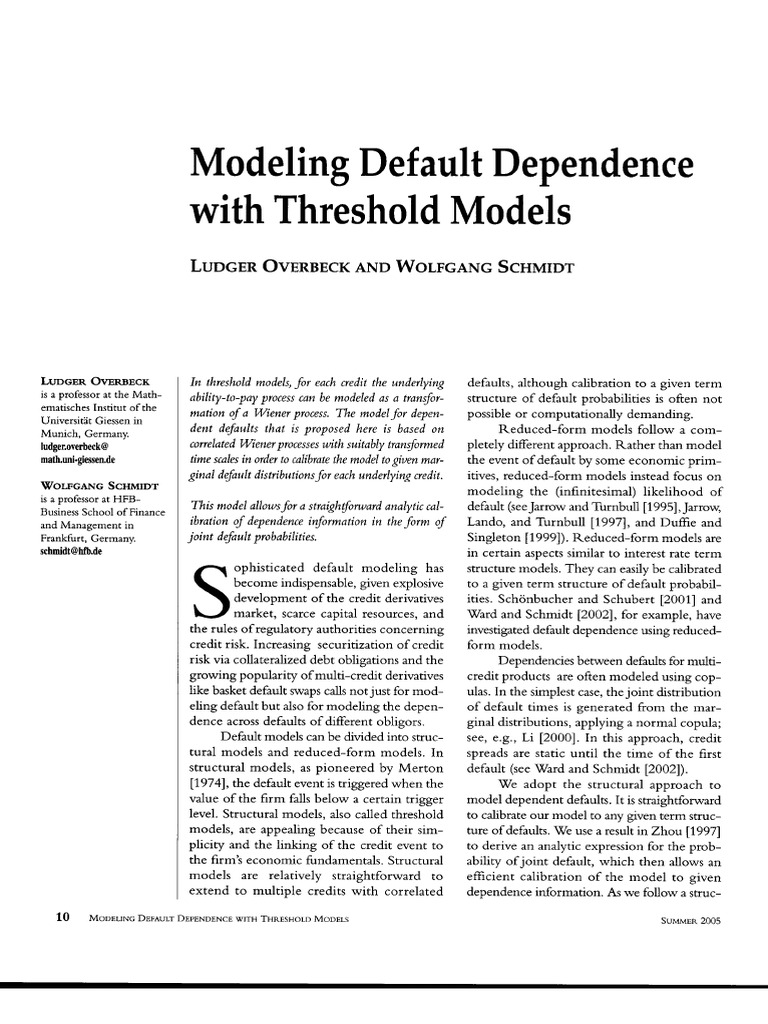 Modelling Default Dep WThreshold Levels | PDF