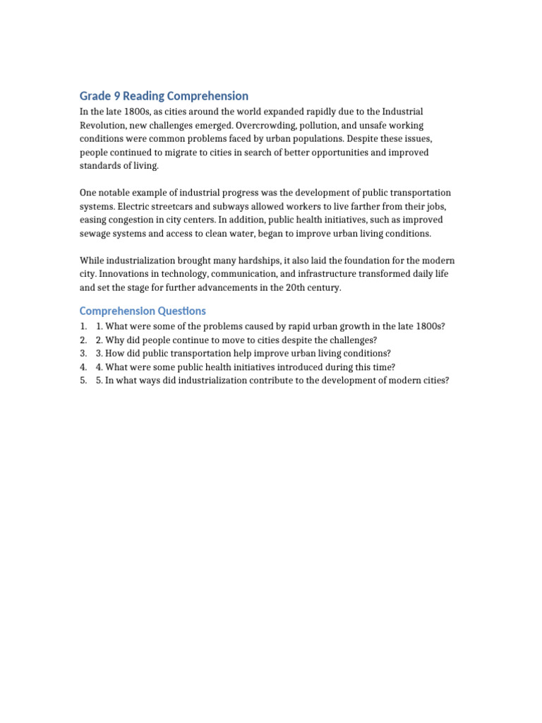 Grade 9 Urbanization and Industrialization | PDF