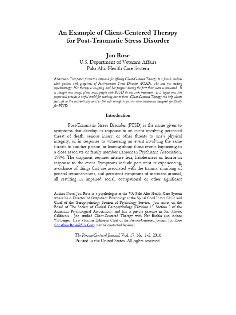 Rose, J. An Example of Client Centred Therapy For PTSD | PDF ...