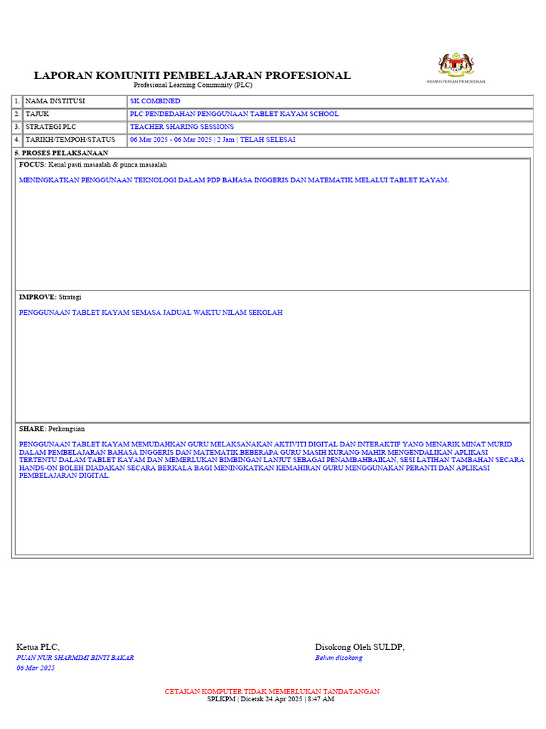 Sinopsis PLC Esplg Kayam School | PDF