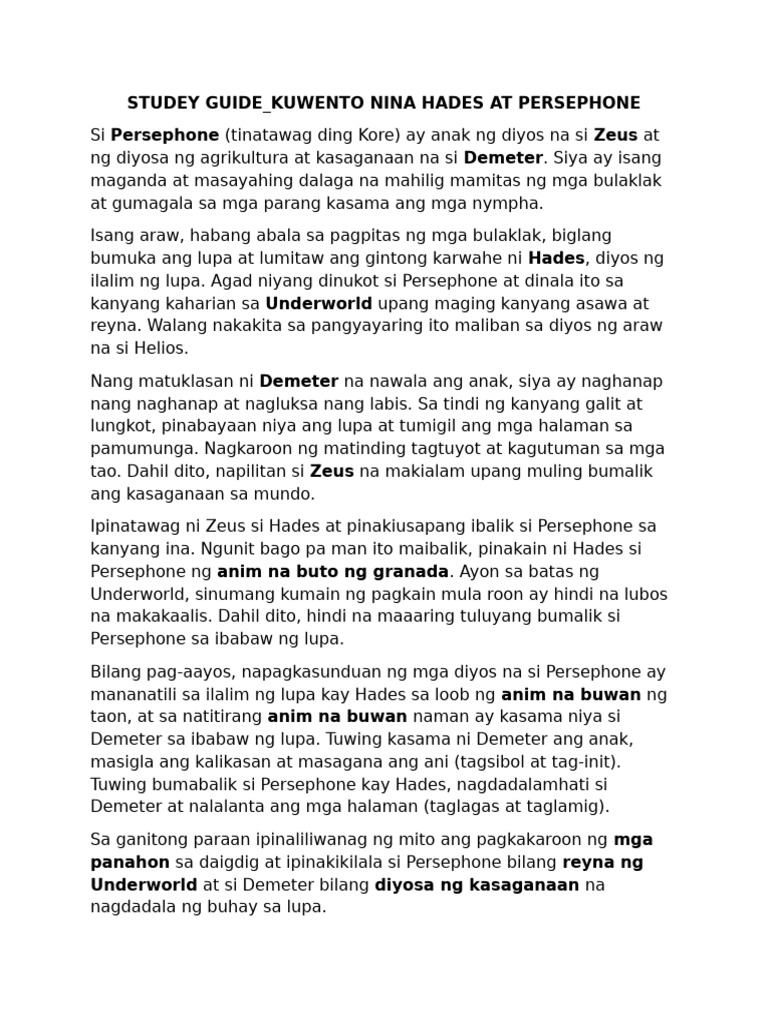 Study Guide - Si Hades at Persephone | PDF